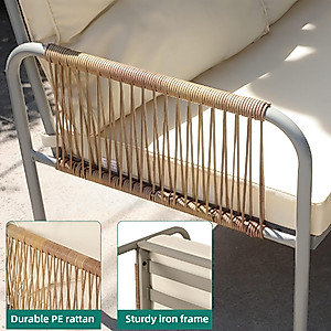 YITAHOME 3 Pieces Patio Furniture Set, Outdoor Wicker Conversation Set, All-Weather Rattan Sectional L-Shaped Sofa Detachable Lounger with Cushions and Coffee Table for Backyard, Porch, Boho - Beige