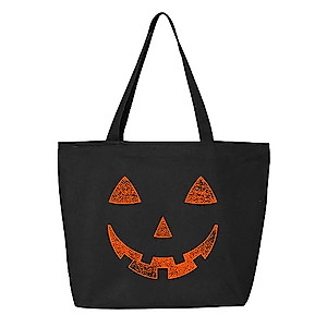 shop4ever Orange Jack O' Lantern Pumpkin Face Halloween Trick or Treat Heavy Canvas Tote with Zipper Reusable Shopping Bag Black ZIP 1