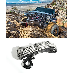 ESEWALAS Synthetic Winch Rope Kit,3/16 Inch x 50 Feet 8,350LBs Synthetic Winch Rope ATV Winch Line Cable Rope with Steel Hook Rubber Stopper Protecting Sleeve/Sheath and Thimble