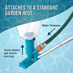 U.S. Pool Supply Portable Deluxe Jet Pool Vacuum Underwater Cleaner with 5 Section Pole, 3 Scrub Brushes, Leaf Bag, Telescopic Pole Attachment - Above Ground Pools, Spas, Ponds - Attach to Garden Hose