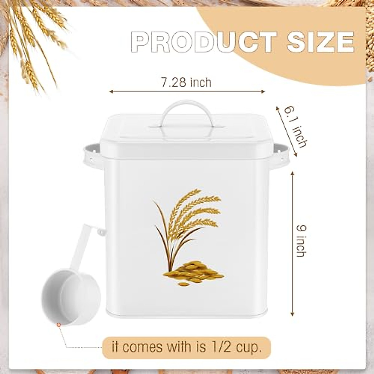 Hushee 2 Sets Metal Rice Storage Container Square Rice Container with Lid for Flour Bean Grain Cereal Pet Food(1.5 Gallon)