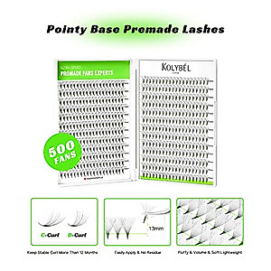 500 Premade Fans Eyelash Extensions 8-15mm Mixed Length Promade Lash Fans C/D Curl Premade Fans Pointed Thin Base Handmade Volume Premade Lash Extensions Fans(10D,0.07-D-8-15MM)