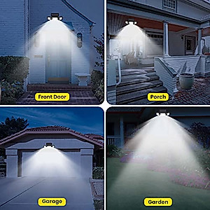 AmbiCasa Solar Outdoor Lights, Super Bright 3000LM 305 LED Motion Sensor Outdoor Flood Lights, IP65 Waterproof 3 Heads Security Lights with 2 Sensors, 3 Modes Wall Lights for Yard Garage Patio