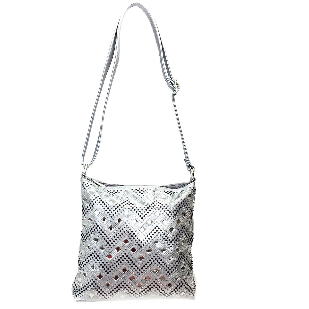 Zzfab Gem Stone Cheron Zigzag Sparkle Cross Body bag Bling Purses Silver (Pewter)