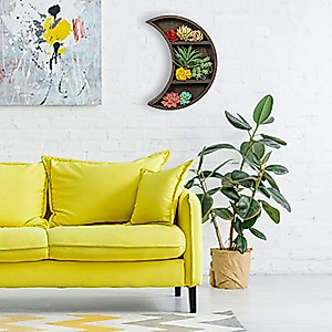 RUSTIX Rustic Brown Crescent Moon Shelf - Wall Mounted Hanging Floating Shelves for Essential Oil Display or Crystal Holder - Moon Phase Hippie Celestial Boho Nursery Decor - Gothic Witchy Room Decor