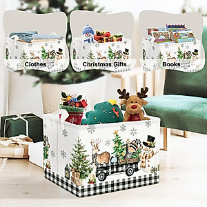 Clastyle Brown Plaid Snowman Christmas Tree Gift Basket Large Winter Deer Gnome Truck Snowflake Nursery Bin Cube Collapsible Rectangle Kid Clothes Toy Book Shelf Basket