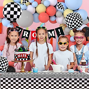 Race Balloon Garland Arch Kit Pastel Coral Gray Yellow Baby Blue Black White Balloons with Checkered Foil Balloons Tablecloth Flag Banner for Car Sports Birthday Baby Shower Decorations Party Supplies