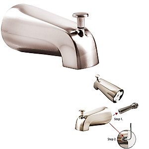 SENTO Slip On Nickel Universal Bathroom Tub Spout with Diverter, Durable Heavy Duty Metal Bathtub Faucet with Shower Diverter - 4 Inches 1/2" Copper Pipe, Satin Nickel