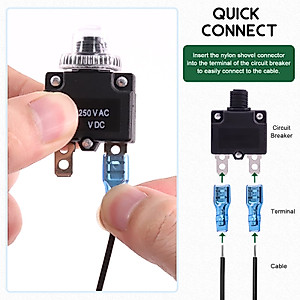 Keadic 20Pcs 20A Push Button Circuit Breaker with Manual Reset Assorted Set AC125-250V 32VDC Thermal Circuit Breaker with 19cm Wire Leads, Female Spade Terminals and Waterproof Button Transparent Cap
