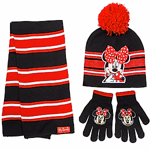 Disney Minnie Mouse Girls 3 Piece Beanie Hat Scarf and Glove Set [4015]