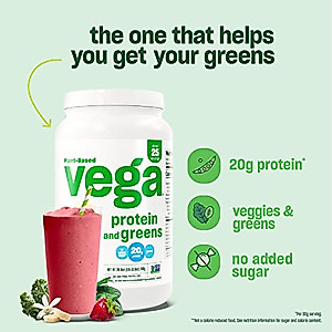 Vega Protein and Greens Vegan Protein Powder Vanilla (25 Servings) - 20g Plant Based Protein Plus Veggies, Vegan, Non GMO, Pea Protein for Women and Men, 1.7lb (Packaging May Vary)