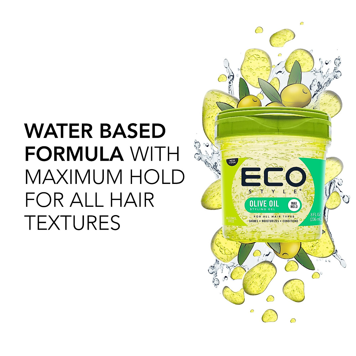 Eco Style Gel Olive Oil Styling - Adds Shine and Tames Split Ends - Delivers Moisture to Scalp - Nourishes And Repairs - Provides Weightless and Superior Hold - Ideal for all Hair - 8 oz