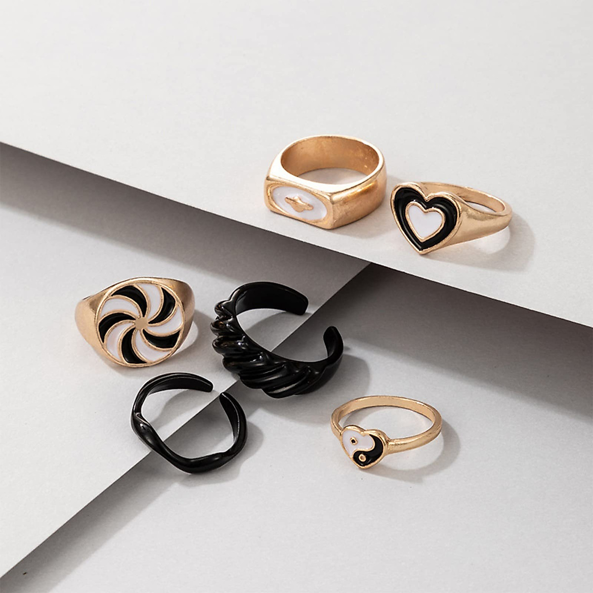 Long tiantian Chunky Rings for Teen Girls Colorful Stackable Rings Trendy Aesthetic Knuckle Rings Resin Signet Rings for Women(Chunky Rings Black)