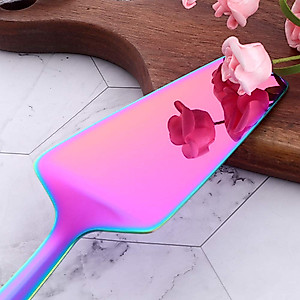 Cake Server, BuyGo Rainbow Pie Server Stainless Steel Pizza Spatula with Mirror Polish, 10.31 inches Long