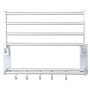 Double Layer Towel Rack, Bathroom Space Saving Towel Shelf, Wall Moted Towel Holder with Towel Hooks