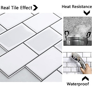 Yoillione Peel and Stick Backsplash for Kitchen: Self Adhesive Wall Tiles for Bathroom - Vinyl White Thick Back Splash Tile