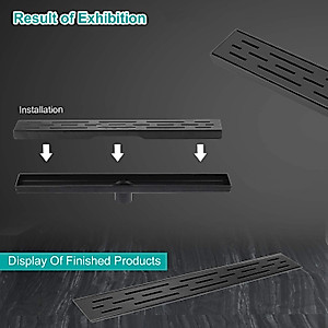 BARONAGE 24 Inch Linear Shower Drain - Rectangular Bathroom Shower Floor Drain with Brickwork Pattern Grate, AISI 304 Included Adjustable Feet Threaded Adapter Hair Strainer Matte Black CUPC Certified
