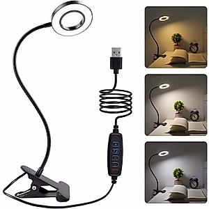 lishumei Clip on Light Reading Lights, 48 LED USB Desk Lamp with 3 Color Modes 10 Brightness, Flexible USB Clamp Bedside Lamp, Eye Caring Book Light for Studying/Working/Gaming (Black)