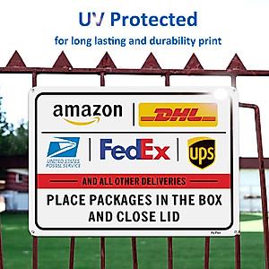 Package Delivery Sign for Outside Porch, Delivery Instructions for FedEx Amazon UPS USPS DHL Metal Sign, 10x7" Rust Free Aluminum,Weather/Fade Resistant, Easy Mounting, Indoor/Outdoor Use(1pcs)