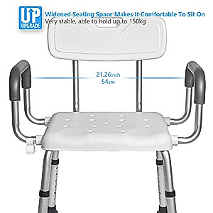 Morimoe Shower Chair for Elderly,Wide Seat,Easy Assembly,Adjustable Height,Non-Slip Feet