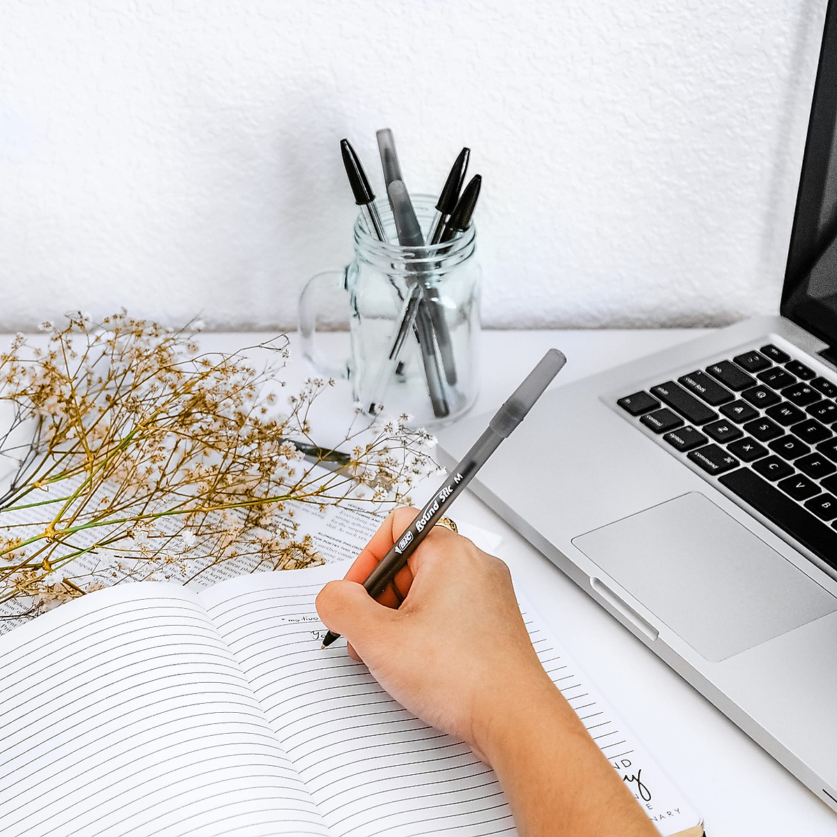 BIC Round Stic Xtra Life Ballpoint Pens, Medium Point (1.0mm), Black, 60-Count Pack, Flexible Round Barrel For Writing Comfort (GSM609-BLK)