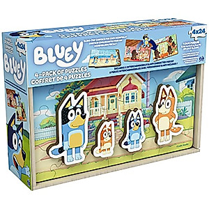 Bluey 4-Pack of Wooden 24-Piece Puzzles with Interchangeable Pieces | Bluey Birthday Party Supplies | Bluey Party Favors | Bluey Toys for Kids Ages 3+