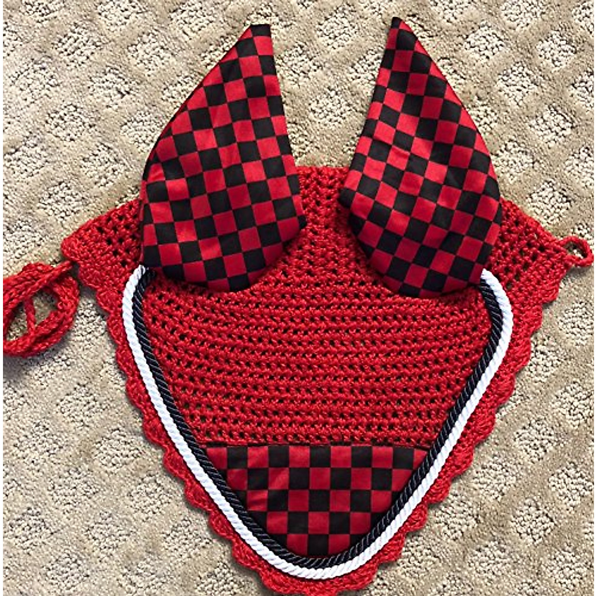 Lift Sports New Horse English Saddle Pad Set Matching Fly Bonnet Veil Ear Net Polyester Hand Made Crochet Full Size Equestrian Shows Tack