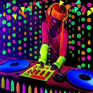 Glow Neon Party Supplies Including Neon Paper Garland 20 Pieces Neon Paper Tassels Garland and Neon Triangle Flags Bunting for Birthday Party Wedding Black Light Reactive UV Glow Party Decorations