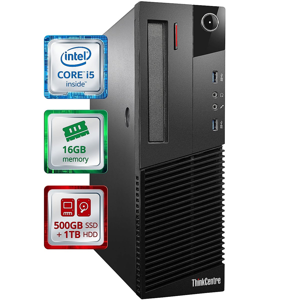 Lenovo ThinkCentre M93p Small Desktop Computer (SFF) | Quad Core Intel i5 (3.8GHz Turbo) | 16GB DDR3 RAM | 500GB SSD Solid State + 1TB | WiFi-5G + Bluetooth | Win 10 Pro | Home or Office PC (Renewed)