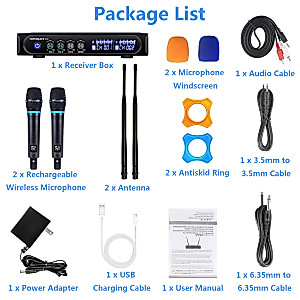 Kithouse S9 UHF Rechargeable Wireless Microphone System Karaoke Microphone Wireless Mic Cordless Dual with Bluetooth Receiver Box + Volume Control ECHO for Karaoke Singing Speech Meeting Church, 200FT