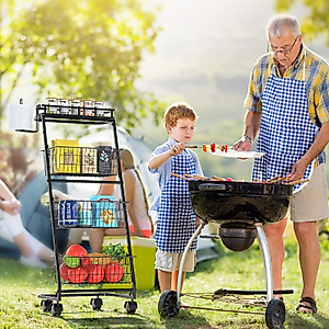 Auledio 4-Tier Fruit Vegetables Basket Bowl Rolling Storage Cart With Banana Hanger Paper Towels Holder , Black
