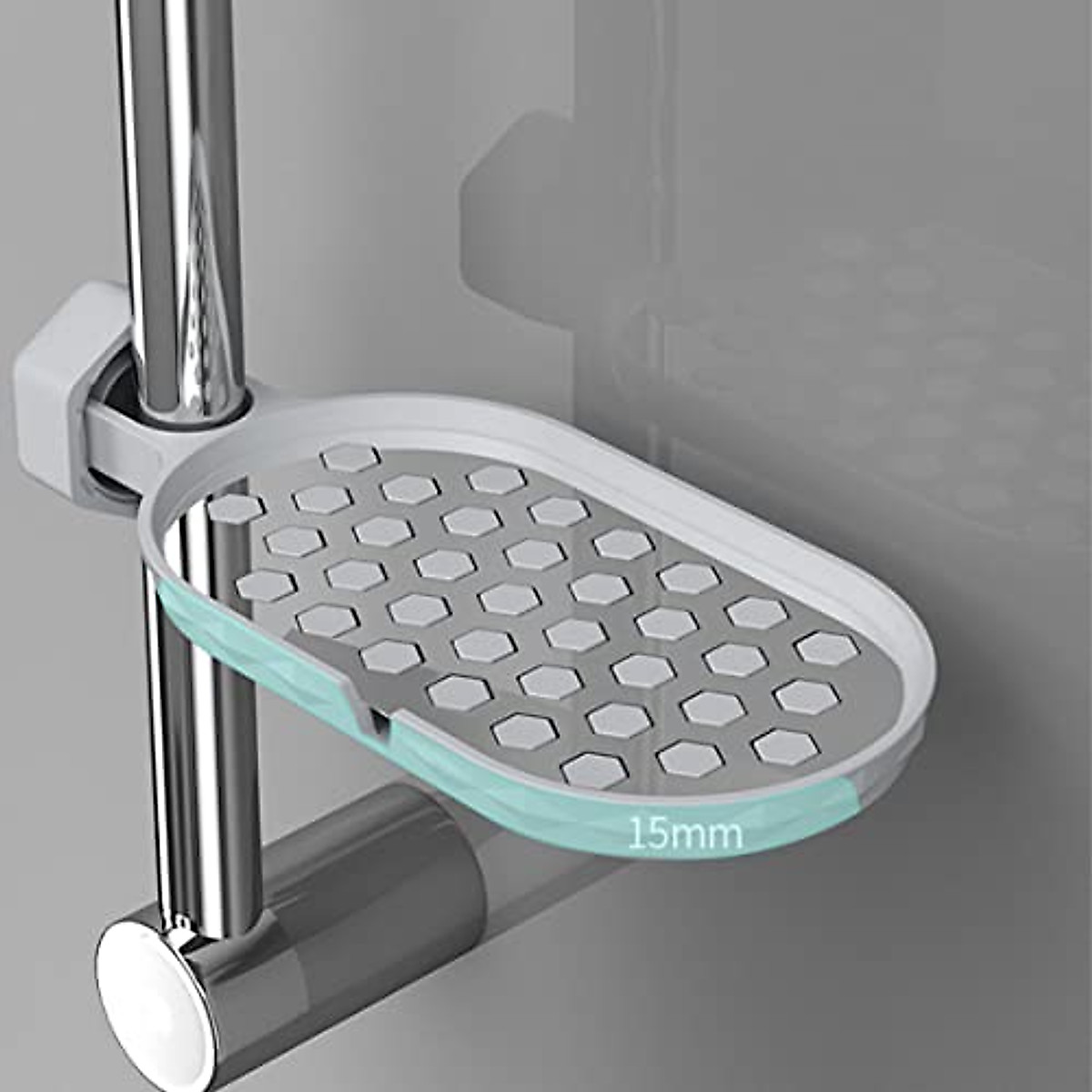 ANHORTS Kitchen Faucet Shelf Caddy Over The Sink, Sponge Holder Buckle Fixed, Organizer for Bathroom Shower Column, Soap Drainer Dish Drying Rack with Draining Board Tray, Grey- 7 inches