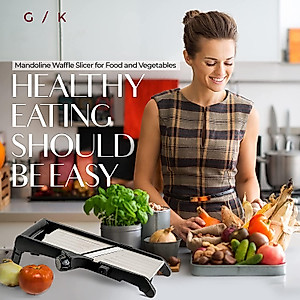 Mandoline Food Slicer, Adjustable Stainless Steel with Waffle Fry Cutter Crinkle Cut Potato Chip Vegetable Onion