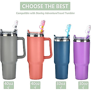 12 Pack Replacement Straws and Covers for 40 oz Stanley Adventure Travel Tumbler Cup, Reusable Plastic Straws with Cleaning Brush, Compatible with 40oz 30oz 20oz 14oz Stanley Water Jug, 12inch