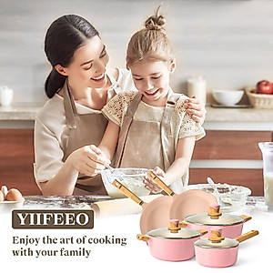 Pans and Pots Set Nonstick - YIIFEEO 16 PCS Granite Non Stick Induction Cookware W/Frying Pans for Cooking Kitchen Essentials Romantic Holiday Gifts-Non Toxic, PTFE & PFOA Free