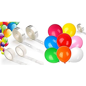 Coogam 100Pcs Rainbow Latex Balloon + Balloon Decorating Strip Kit 32Ft Balloon Tape Strip, 2 Pcs Tying Tool, 200 Dot Glue, 20 Ballon Flower Clip