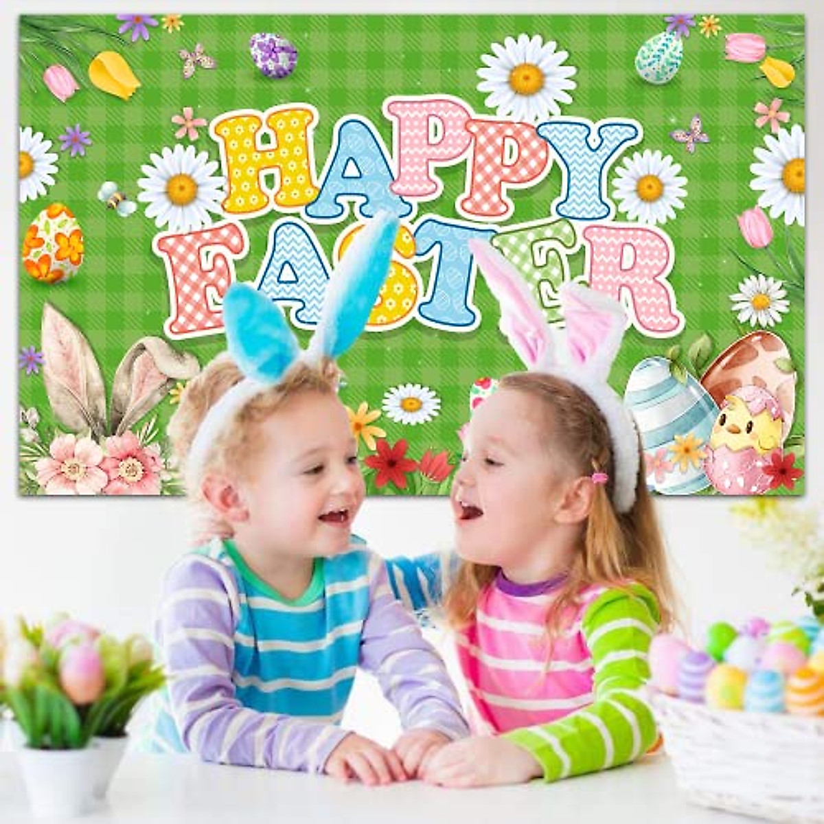 Large 71" X 43" Happy Easter Banner, Colorful Happy Easter Backdrop, Easter Party Backdrop for Easter Decorations, Easter Party Decorations Banner for Spring Easter Birthday tineit
