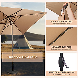 MONDAWE Outdoor Solar LED Patio Umbrella 10 x 6.5 FT Rectangular Market Umbrella with Lights， Tilt and Crank Aluminum Commercial Table Umbrella for Pool Backyard Balcony