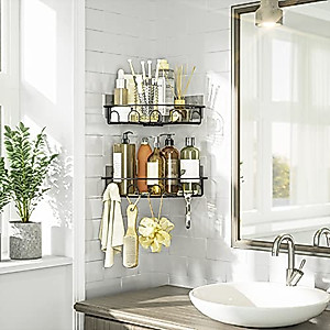 SZXIMU Corner Shower Caddy,2-Pack Shower Organizer Corner,Self Adhesive Shower Shelves,No Drilling Rustproof Shower Storage Rack, Shower Shelf for Bathroom,Kitchen,RV (Matte Black)