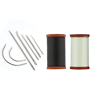 Upholstery Repair Kit with 2 Spools (1 White & 1 Black Spool) and 7 Different Sized Needles | Leather Repair Kit, Furniture, Clothes, Car, Fabric, Couch, Vinyl, Boat, Seat, Carpet, Shoe | Patch Fabric