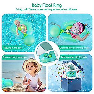Relaxing Baby-Pool Float with Adjustable Seat Pocket with Canopy of UPF 50+UV Protection Anti-Slip Crotch, Add Tail Chamber Baby Floats for Pool Accessory Air Pump and 2 Pool Toys for Toddler 6M-3Yrs