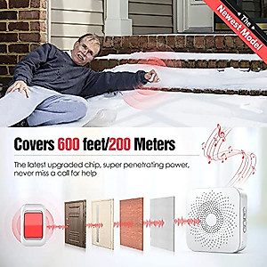 Caregiver Pager Call Button Alert - Life Alert Button for Seniors Elderly Monitoring Emergency Panic Button Elderly Assistance Products Call Bell for Patients at Home