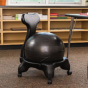 Champion Sports Exercise Ball Chair: FitPro Balance Ball Chair with Wheels and Back Support for Home or Office Use - Includes Hand Pump - Black