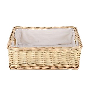 YAHUAN Rectangular Wicker Storage Basket Woven Rattan Basket with Handle, Baskets for Organizing, Bedroom,Living room,Pantry (Wicker with lining)