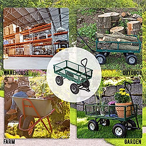 Garden Carts Yard Dump Wagon Cart Lawn Utility Cart Outdoor Steel Heavy Duty Beach Lawn Yard Landscape