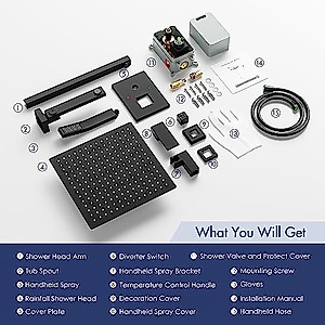 Eridanus Shower System with Tub Spout, Rough-in Valve Included, Shower Trim Kit Complete Set, 3-Function Rainfall Faucet Combo Sets, 10-inch Shower Head with Handheld and Tub Filler, Black Matte