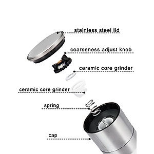 Gulex® Pepper Grinder Set Pepper Mill, Salt Grinder Refillable, Adjustable Coarseness Black Pepper Grinder, Stainless Steel Sea Salt Shaker with Ceramic Rotor(salt and pepper not included)
