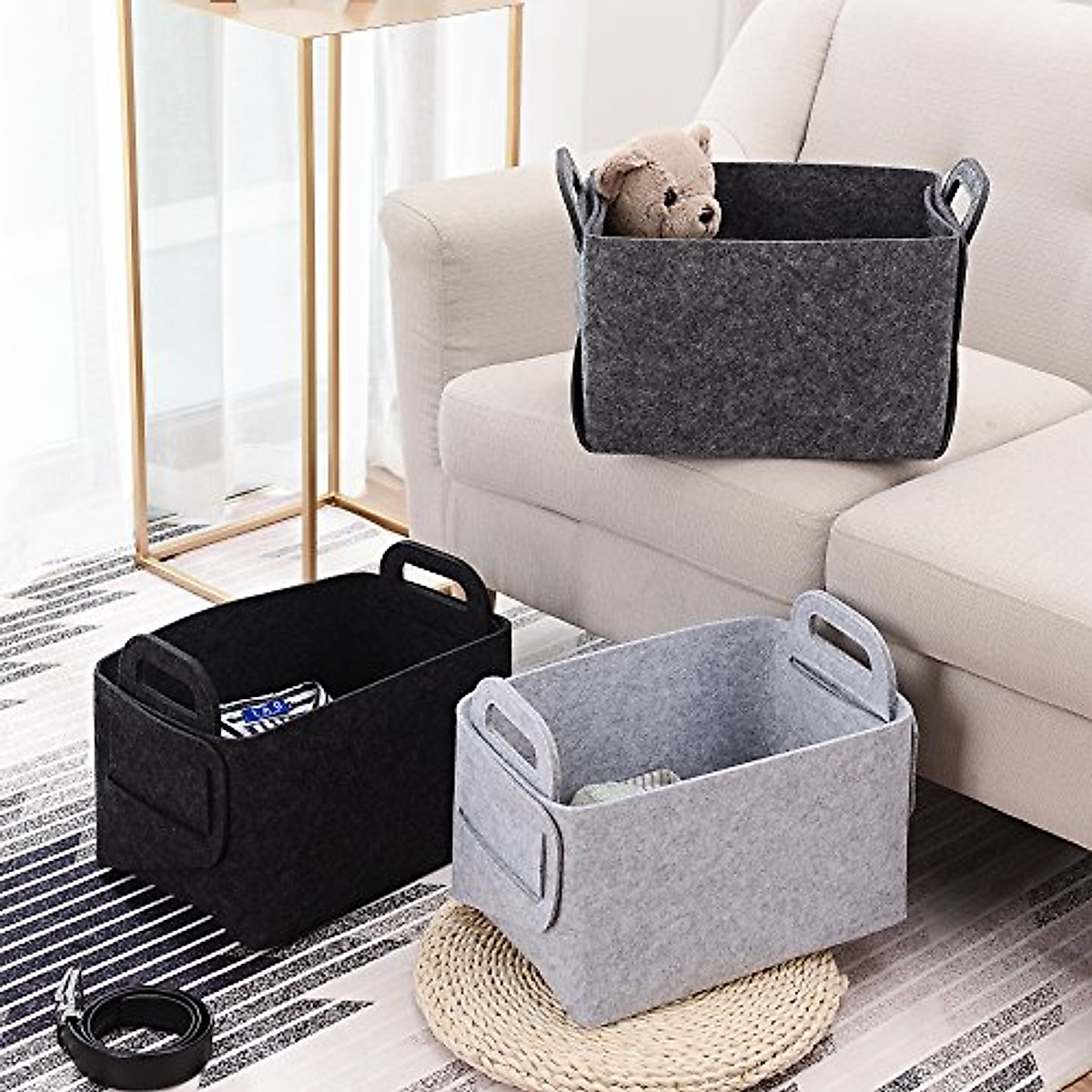 Storage Basket Felt Storage Bin Collapsible & Convenient Box Organizer with Carry Handles for Office Bedroom Closet Babies Nursery Toys DVD Laundry Organizing