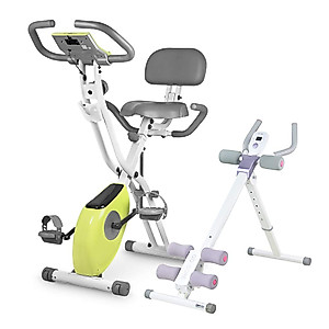 leikefitness Folding Exercise Bike 2200(YELLOW) and Adjustable Ab Trainer 9300(PURPLE) Bundle