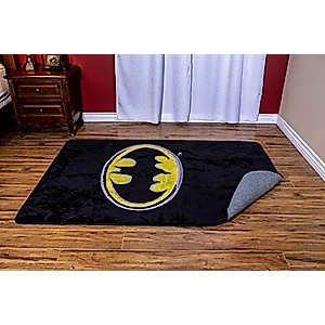 DC Comics Batman Emblem 48'' x 72'' Rug - Batman Logo - Black Background & Yellow Mark - Officially Licensed - Super Soft & Thick Surface - 100% Polyester